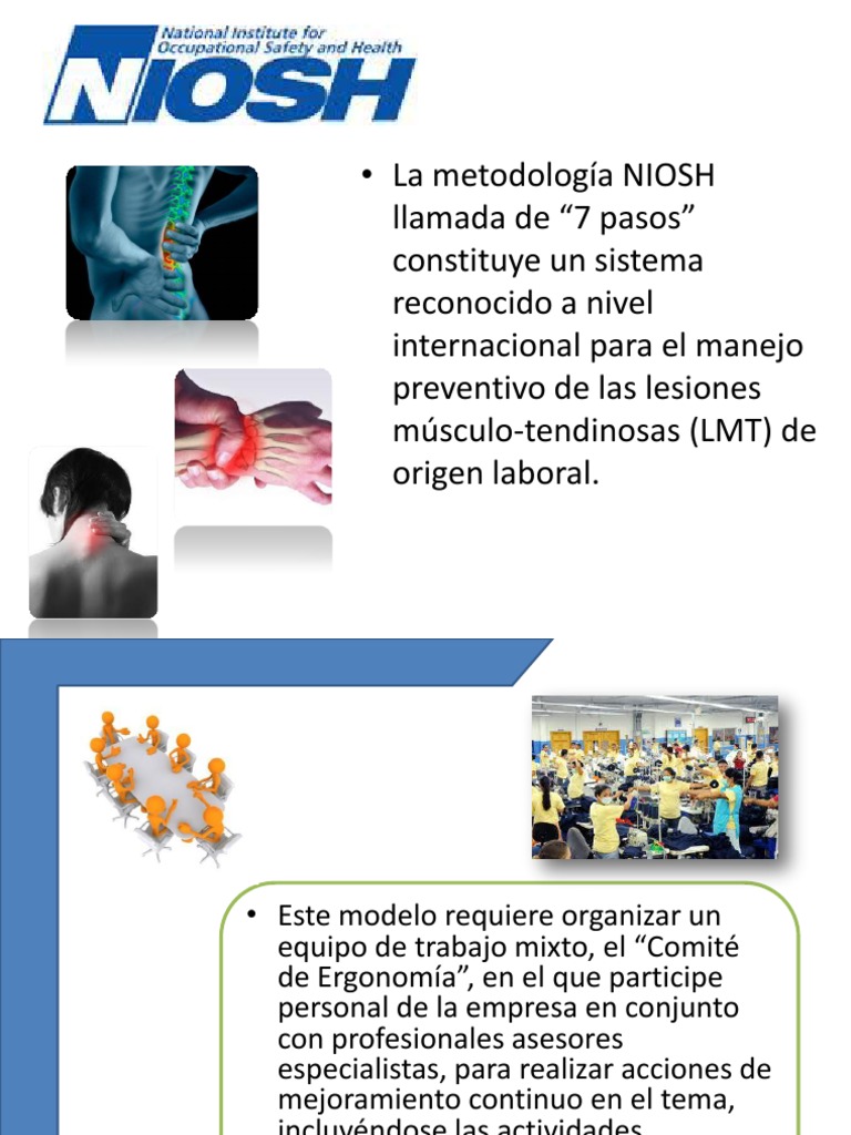 Prevención LMT: Metodología NIOSH 7 Pasos | PDF | Factores humanos y ergonomía | Salud y bienestar
