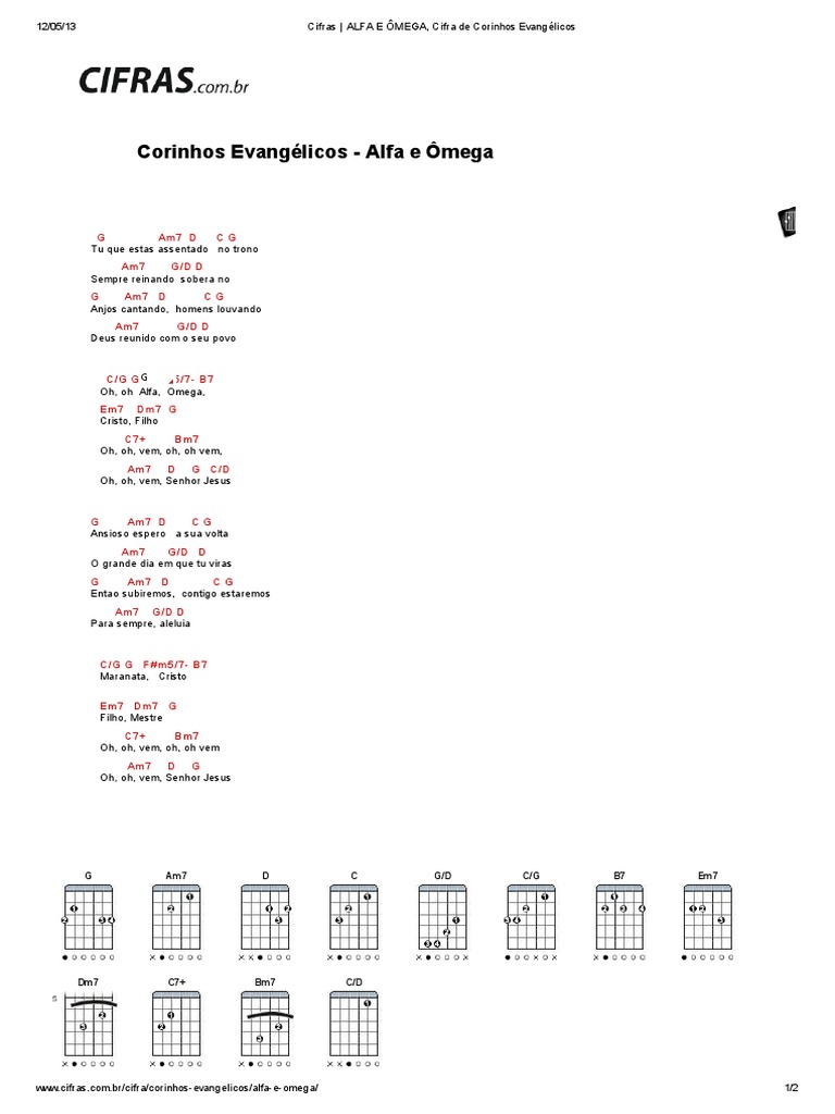 Cifras - ALFA E ÔMEGA, Cifra de Corinhos Evangélicos | PDF