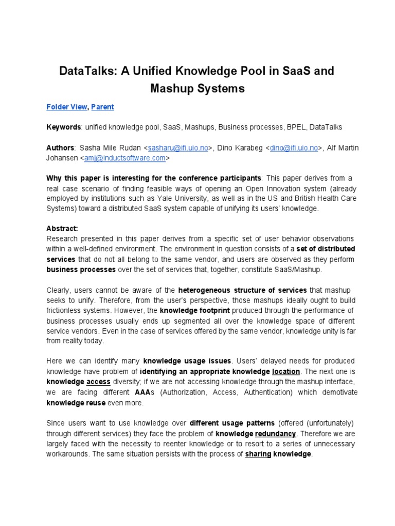 Datatalks: A Unified Knowledge Pool in Saas and Mashup Systems | PDF ...