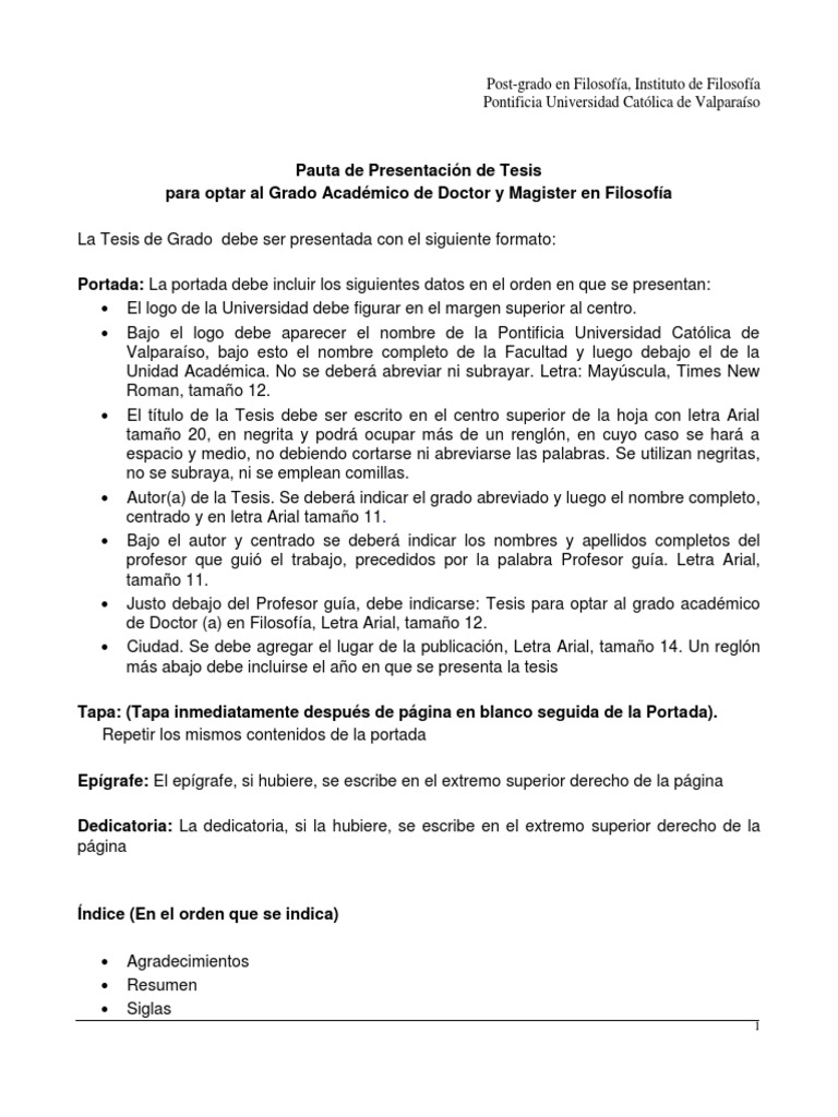 Pauta de Presentación de Tesis | PDF | Bibliografía | Universidad