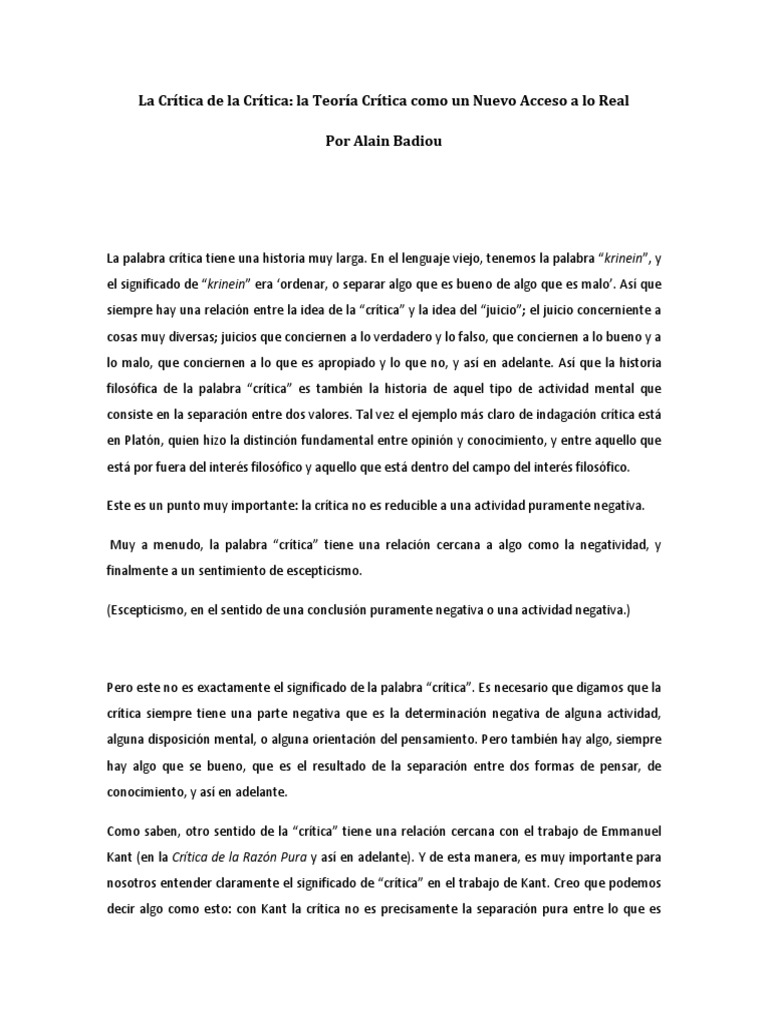 La Crítica de La Crítica | PDF | Crítica | Verdad
