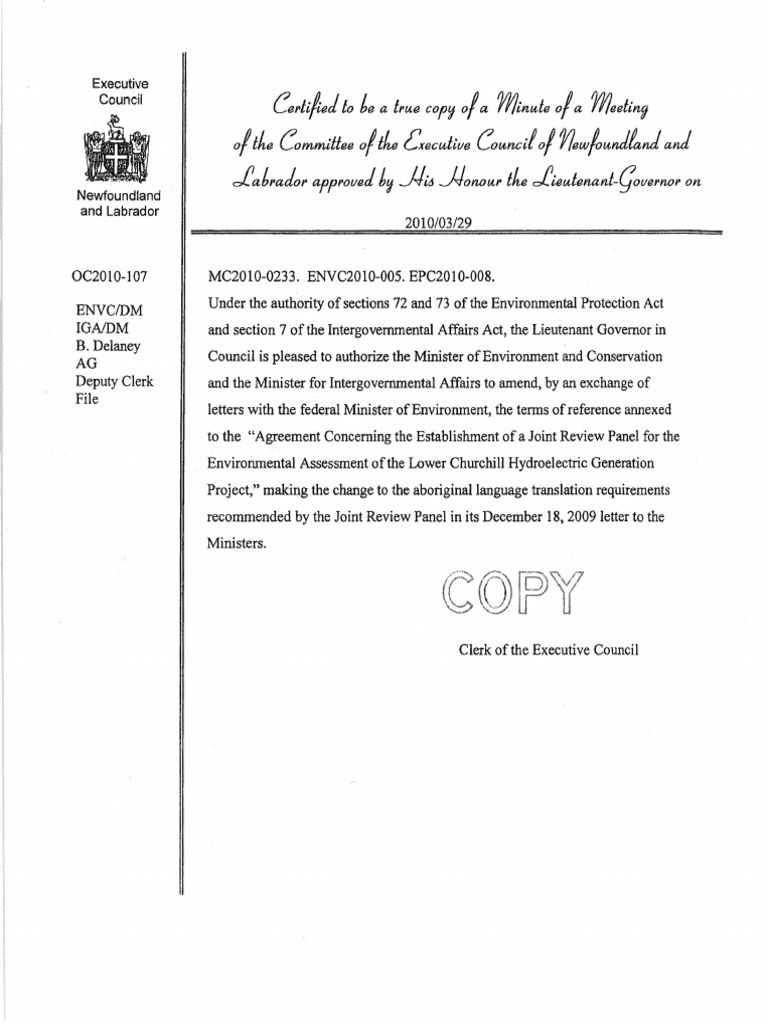 Amendment to Lower Churchill Project Review | PDF