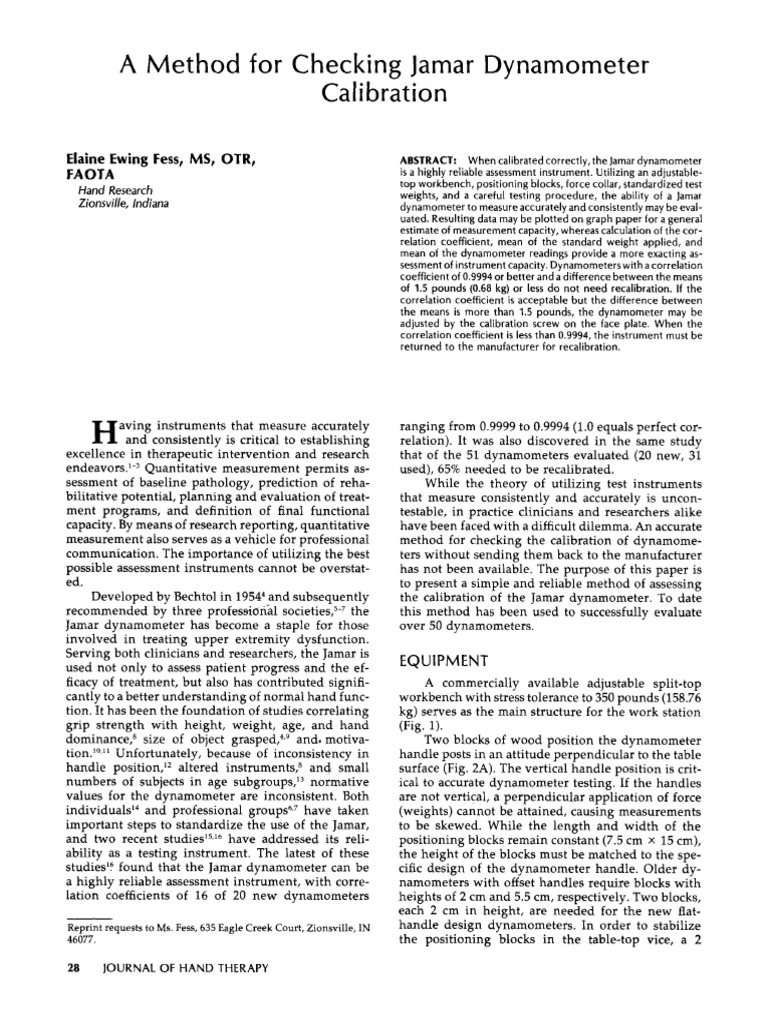Fess E. A Method For Checking Jamar Dynamometer Calibration | PDF | Correlation And Dependence ...