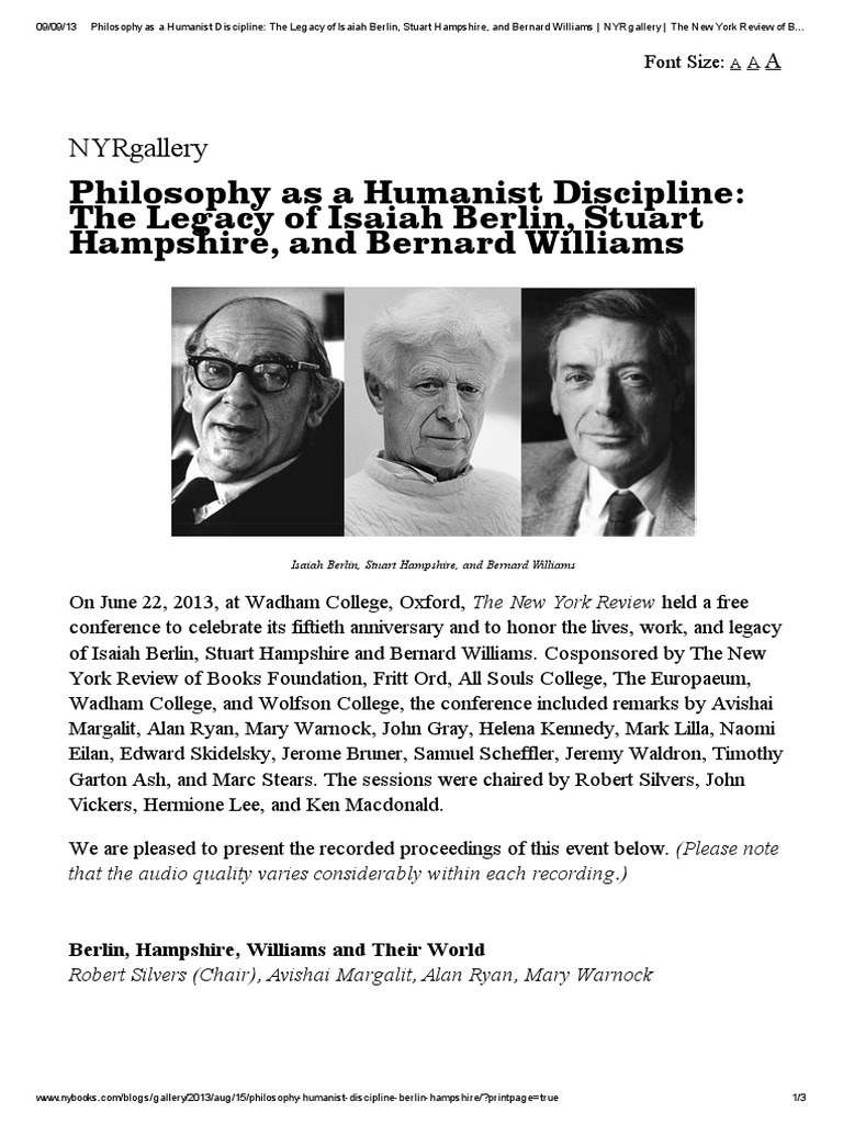 Philosophy As A Humanist Discipline - The Legacy of Isaiah Berlin ...