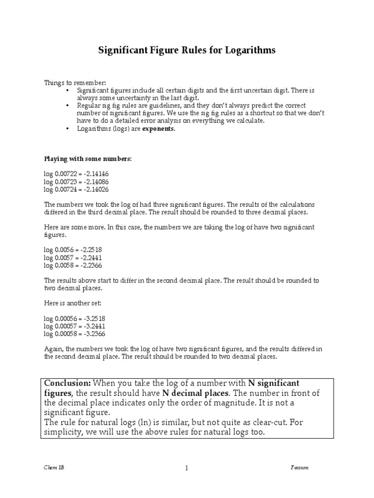 Logarithm Significant Figure Rules | PDF | Significant Figures | Logarithm