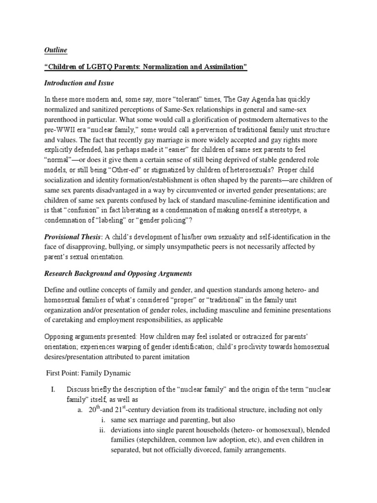 "Children of LGBTQ Parents: Normalization and Assimilation": Outline ...