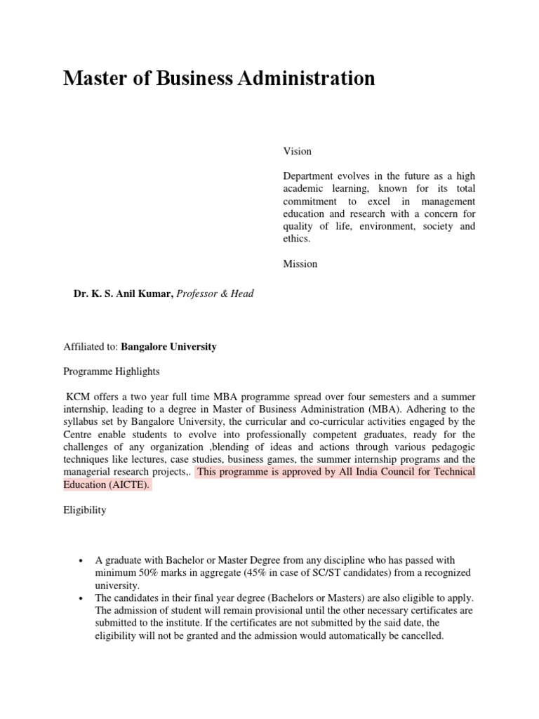 Master of Business Administration | PDF | Lecture | Master Of Business ...