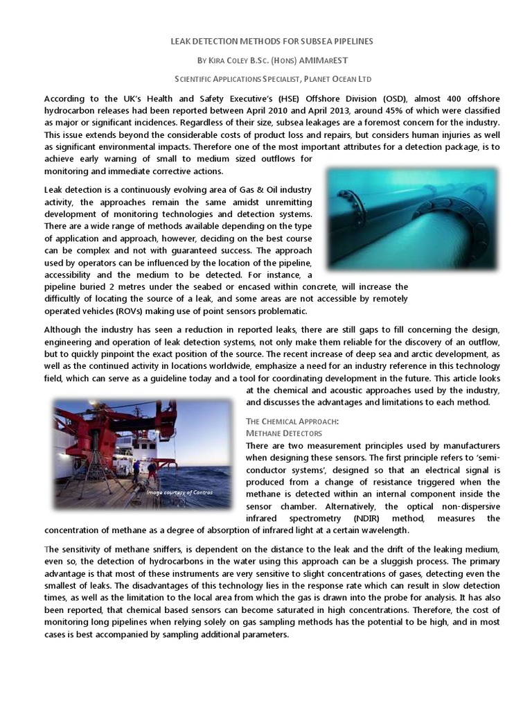 Leak Detection Methods FOR Subsea Pipelines B K C B.S - (H) Amim EST S ...