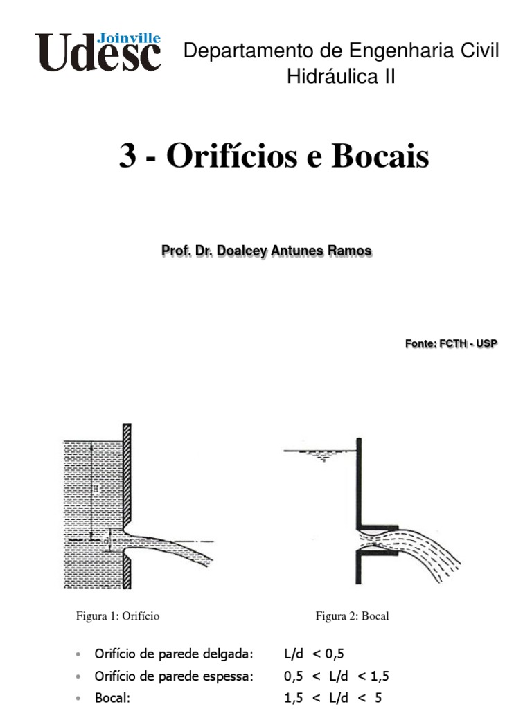 Hidráulica: Orifícios e Bocais | PDF | Vertedouro | Engenharia Hidráulica