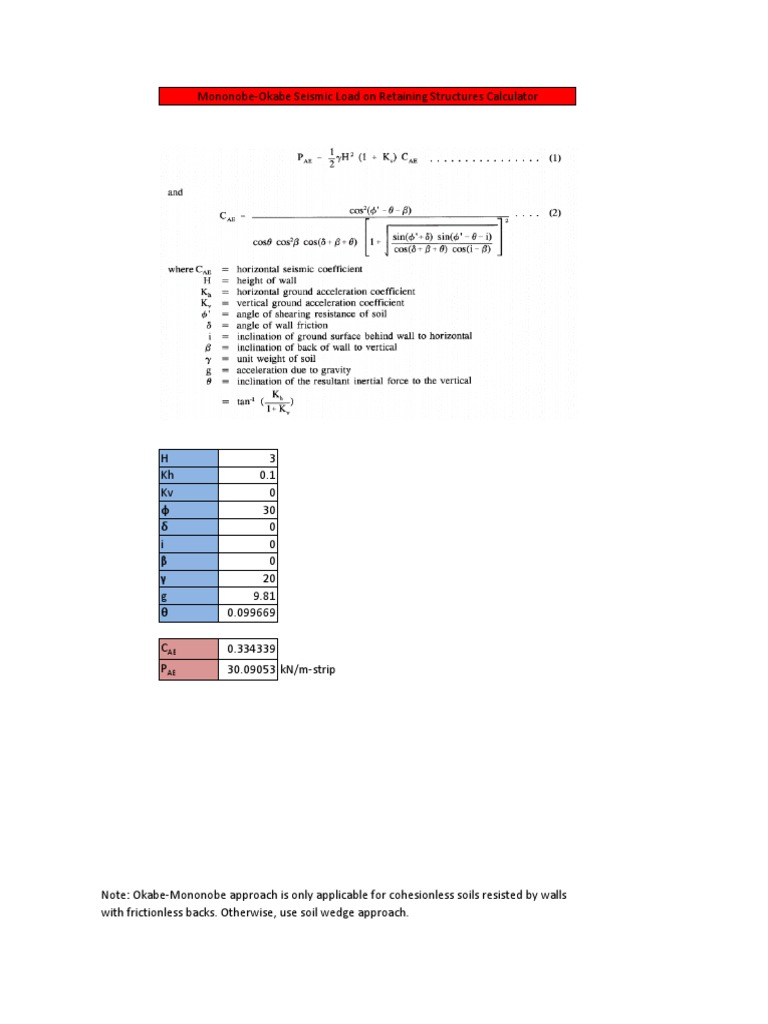 Mononobe Okabe Calculator | PDF | Teaching Mathematics | Physics