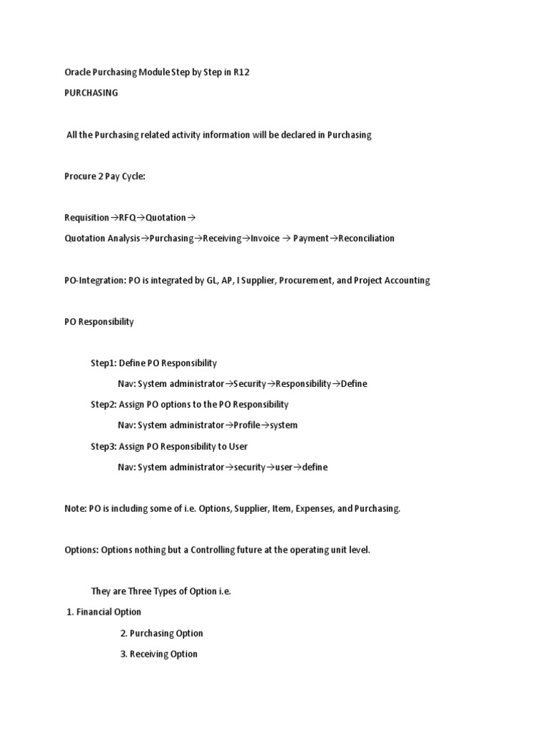 Oracle Purchasing Module Step by Step in R12 | PDF | Inventory | Business