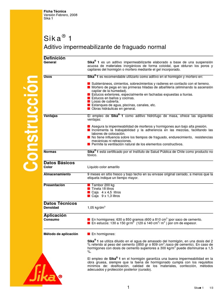 Ficha Técnica Sika 1 | PDF
