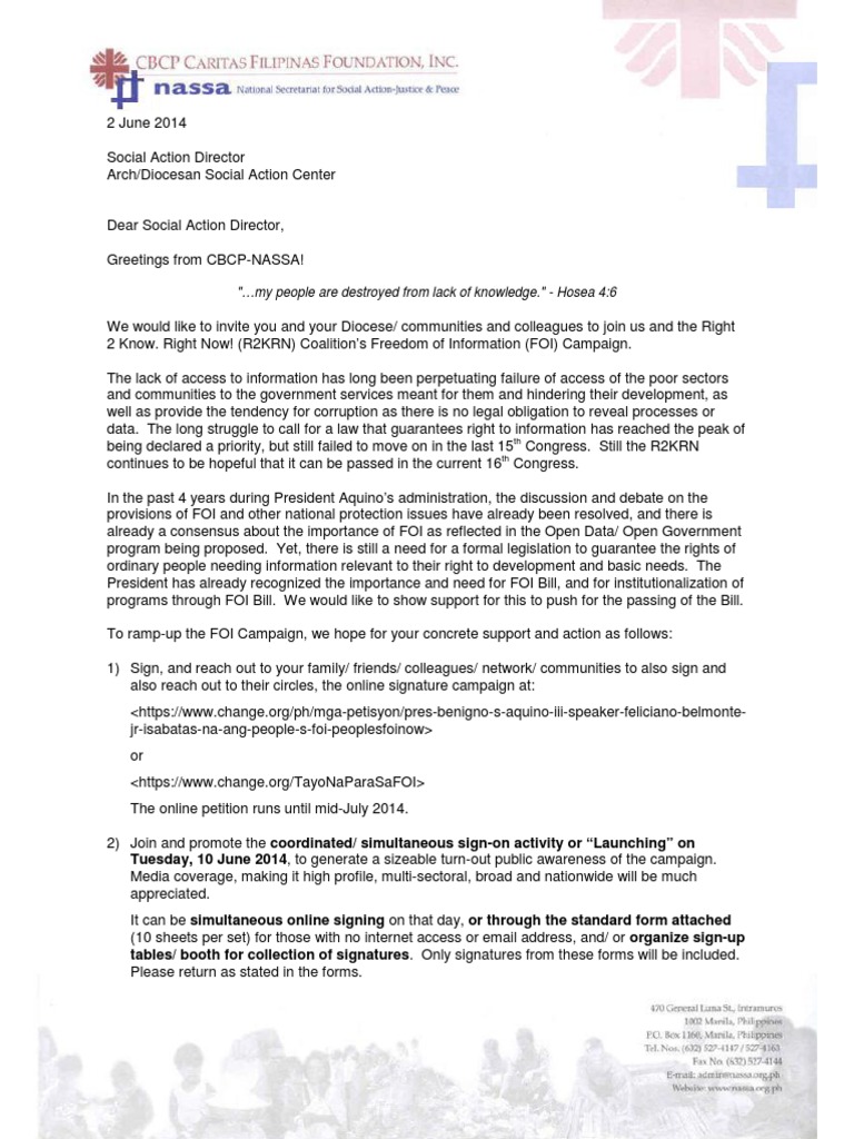 FOI Campaign Letter For SAC Director | PDF | Freedom Of Information ...