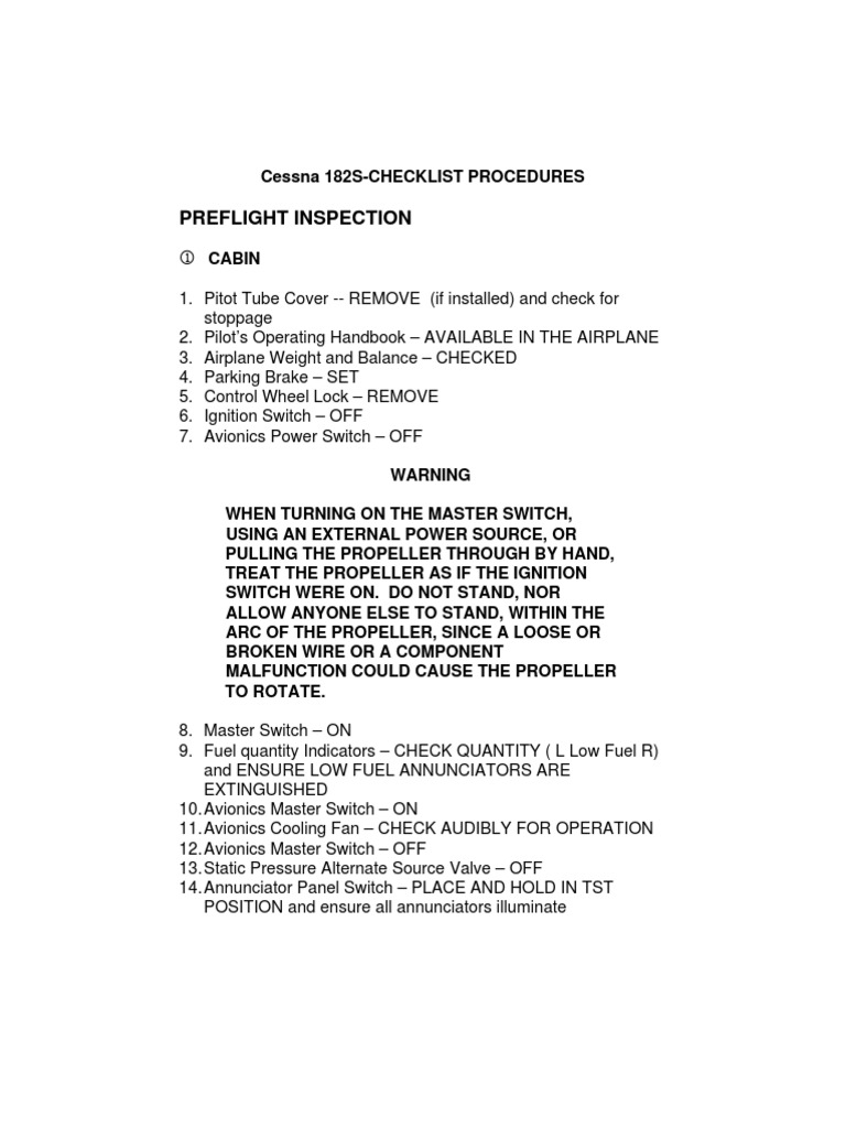 C182 Checklist | Flap (Aeronautics) | Throttle