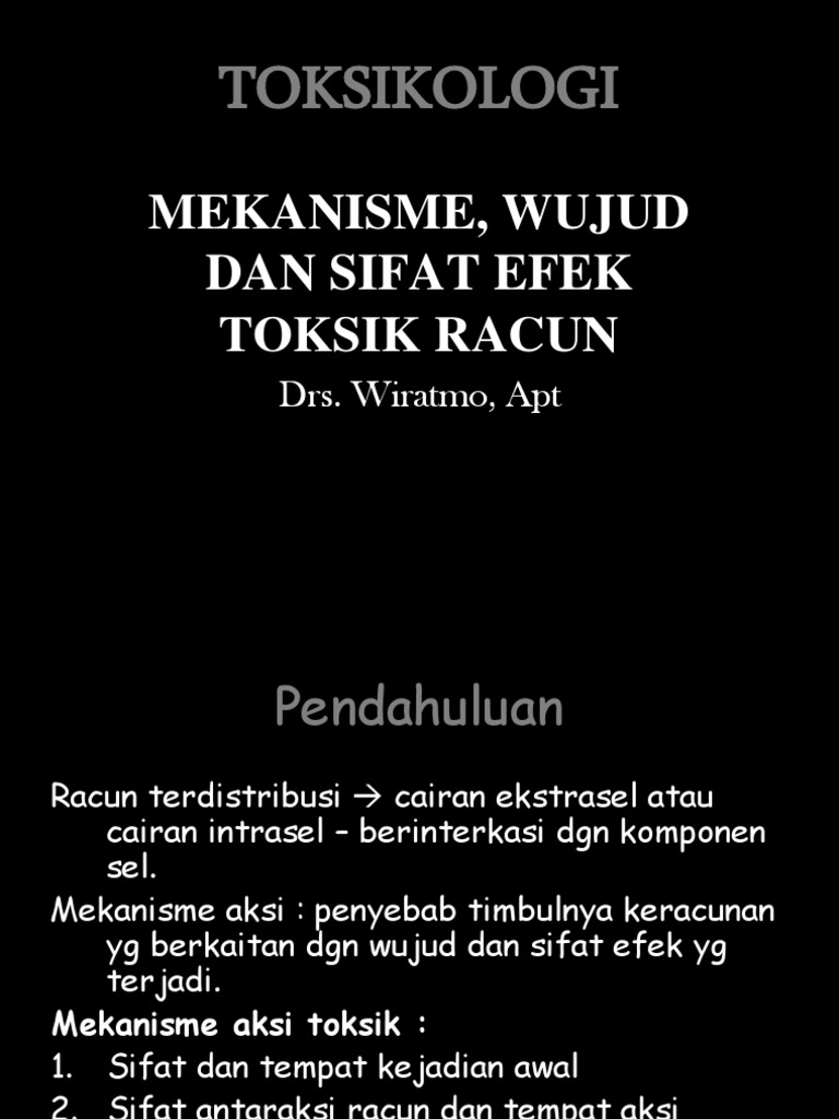 Mekanisme, Wujud Dan Sifat Efek Toksik Racun | PDF