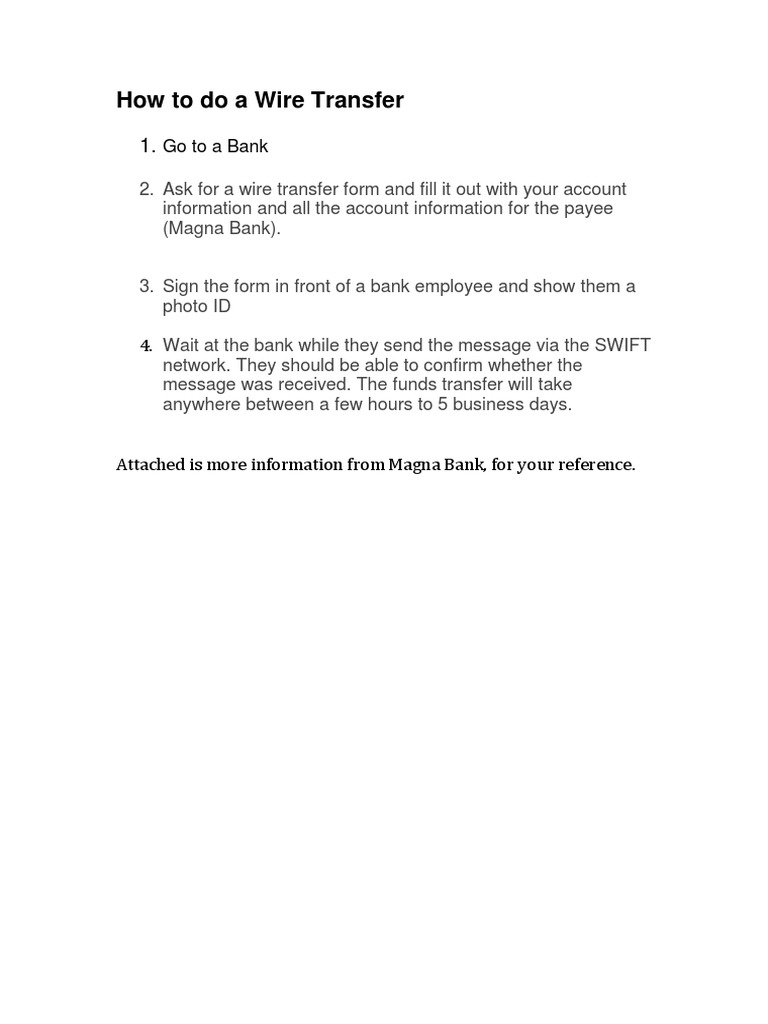 How To Do A Wire Transfer | PDF