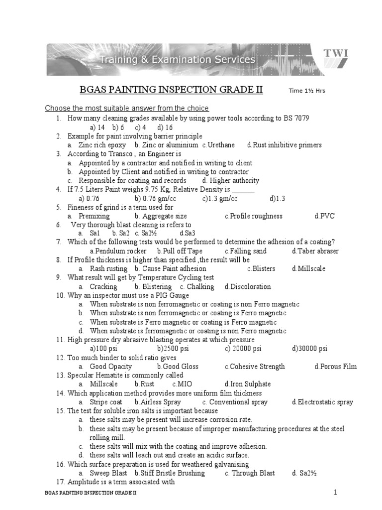 BGAS Painting Inspector Grade II Exam Guide | PDF
