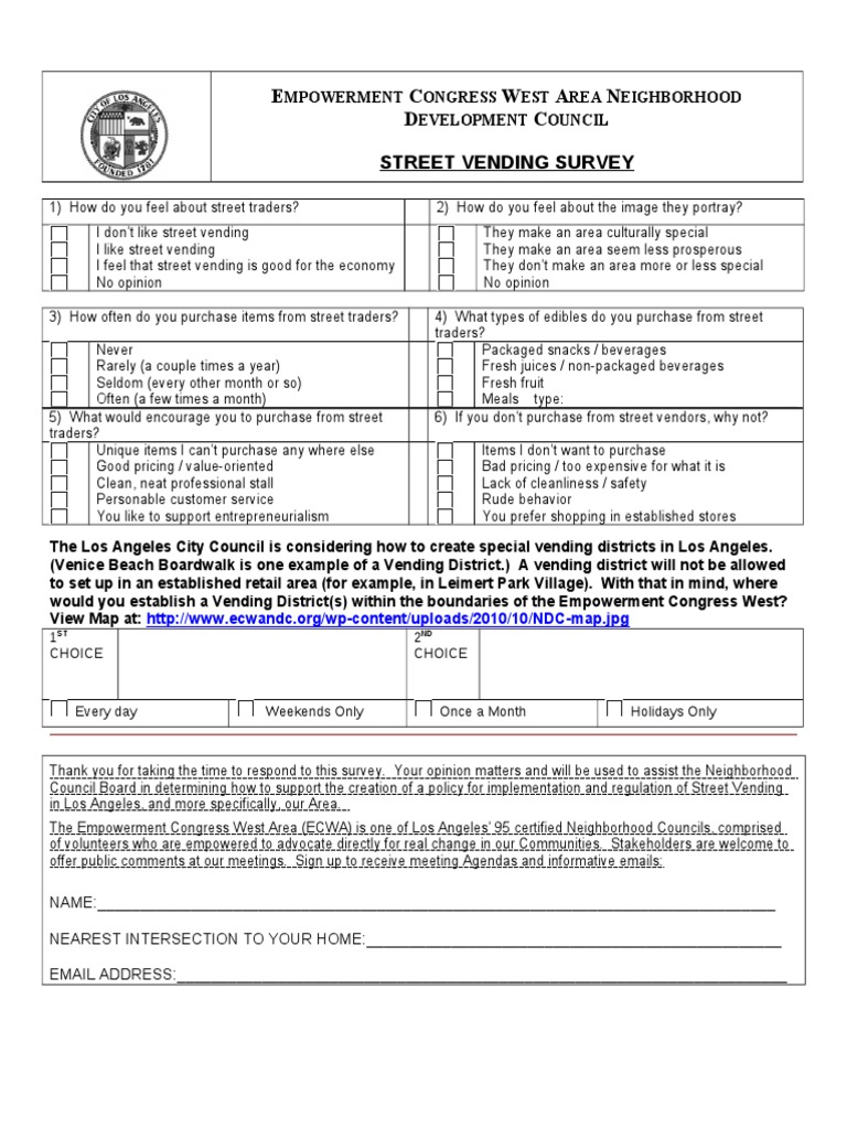 ECWANDC Street Vending Survey | PDF | Vending Machine | Economics
