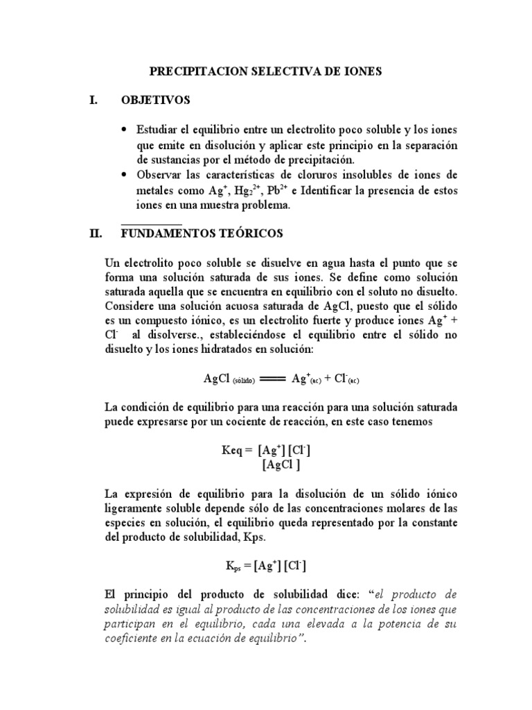 Precipitación Selectiva de Iones | PDF | Solubilidad | Ciencias fisicas