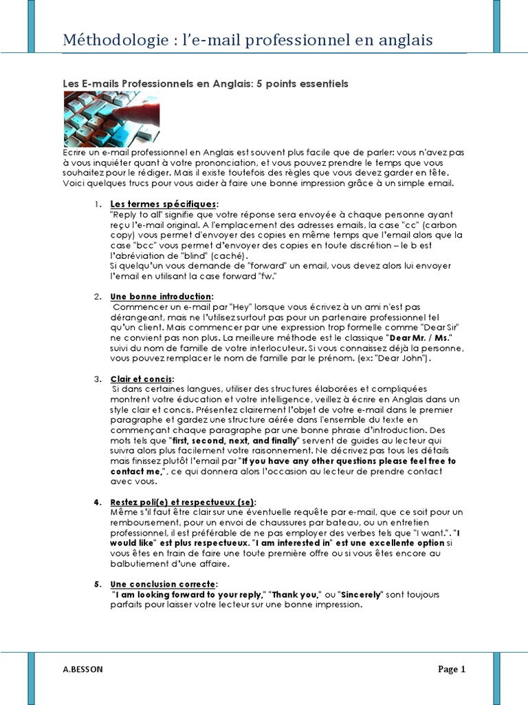 Rédiger un e-mail professionnel en anglais | PDF | Langue anglaise ...