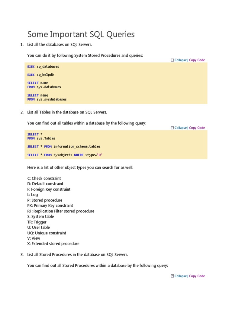 Some Important SQL Queries | PDF