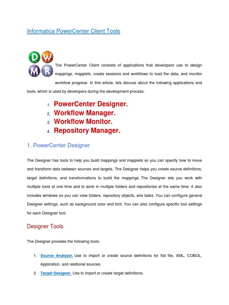 Informatica Powercenter Client Tools Pdf Workflow Computing Platforms
