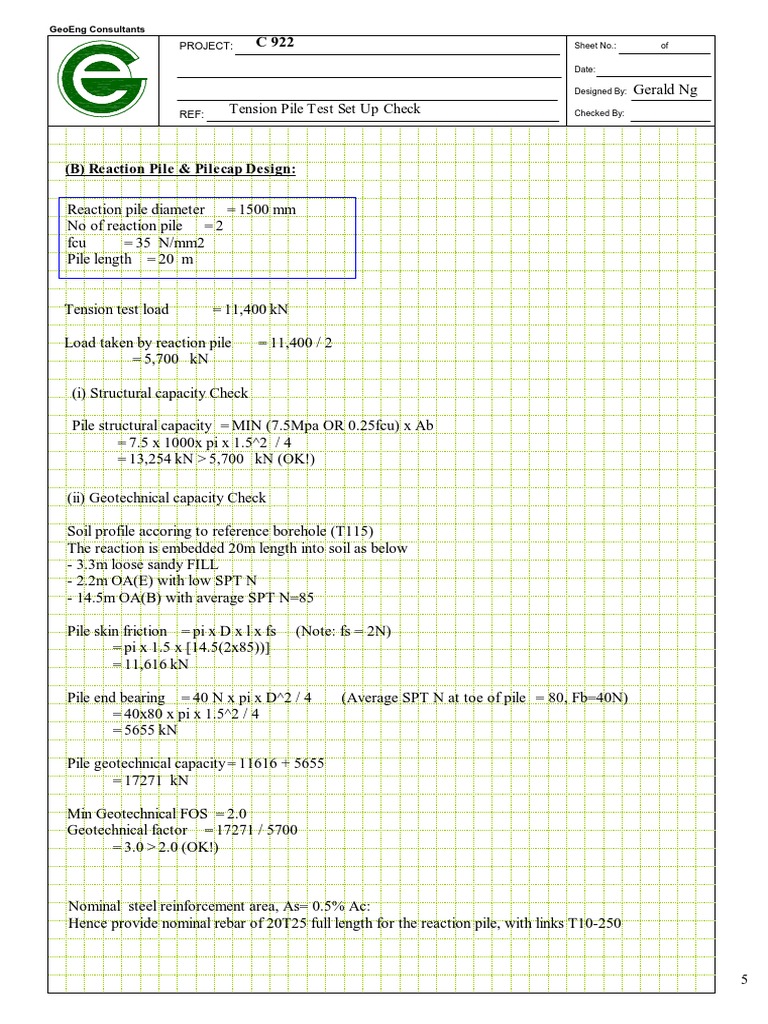 C922 (G1) - PTP.2 Reaction Pile and Pile Cap Design Calculation | PDF ...