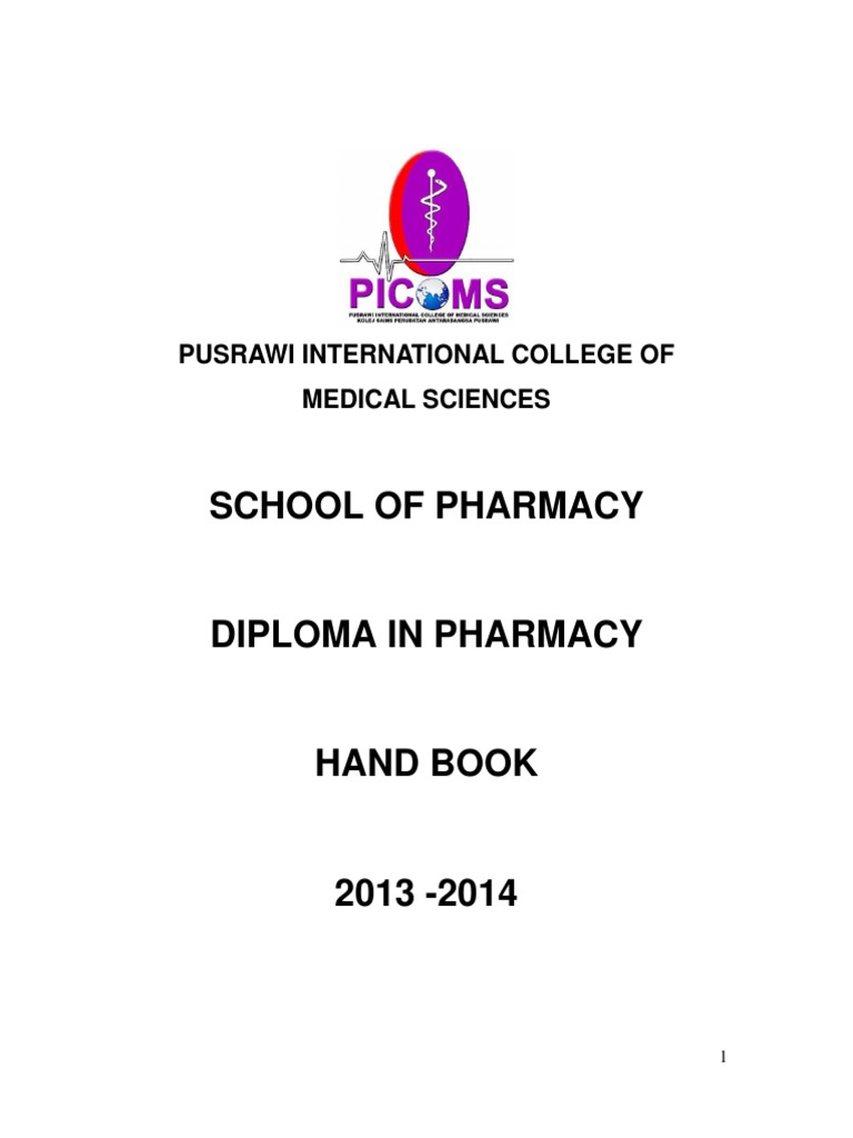 Diploma in Pharmacy Handbook 2013-2014 | PDF | Pharmacy | Pharmacology