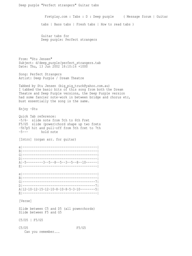 Deep Purple Perfect Strangers Guitar Tabs | PDF