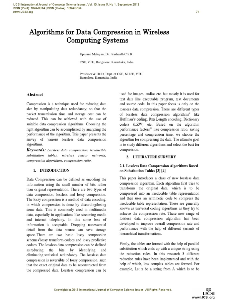 Algorithms For Data Compression in Wireless Computing Systems | PDF | Data Compression | Codec
