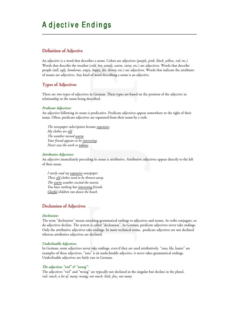 German Adjective Endings Guide | PDF