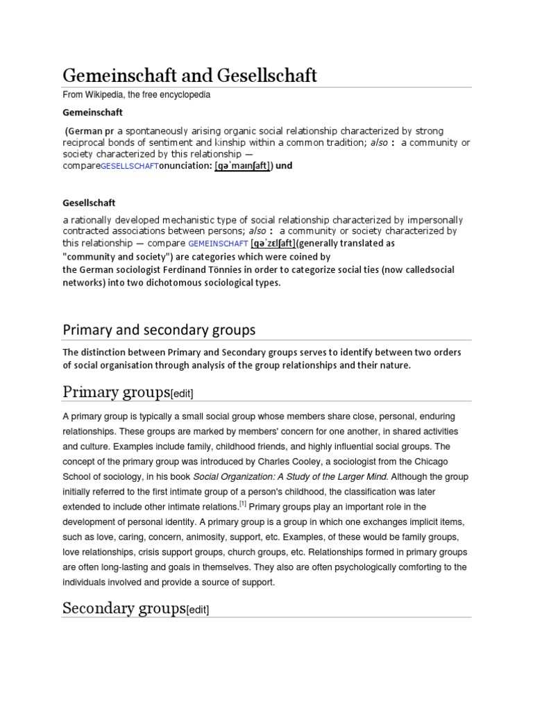 Understanding Gemeinschaft and Gesellschaft | PDF | Social Group ...