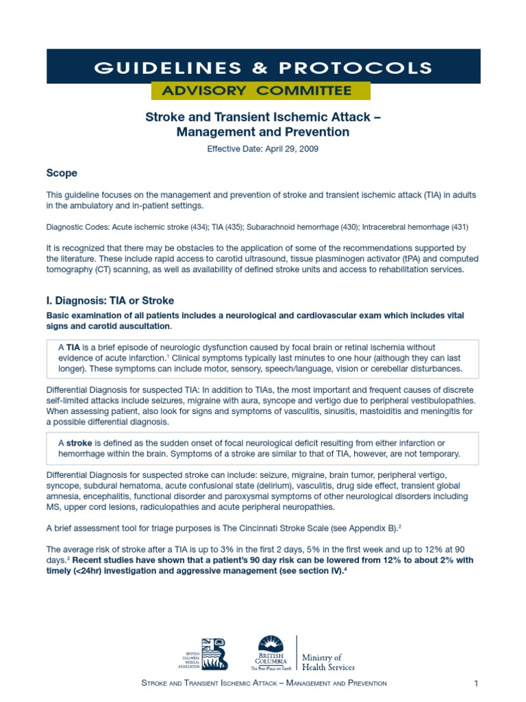 Guidelines & Protocols: Stroke and Transient Ischemic Attack ...