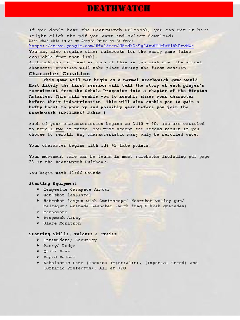 Character Creation Booklet (Deathwatch) | PDF | Ammunition | Military ...