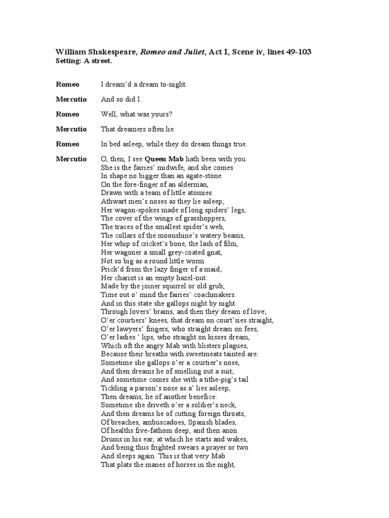 Mercutio's Queen Mab Speech Explained | PDF