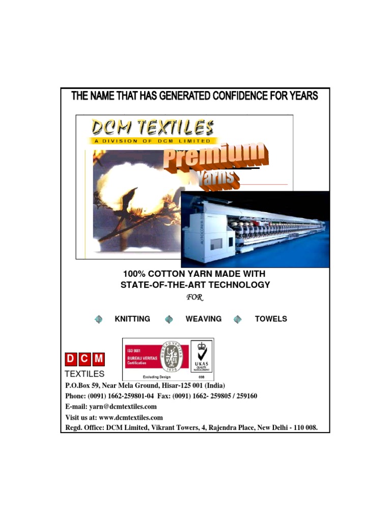 DCM Textiles: Yarn Quality Specifications | PDF | Yarn | Knitting