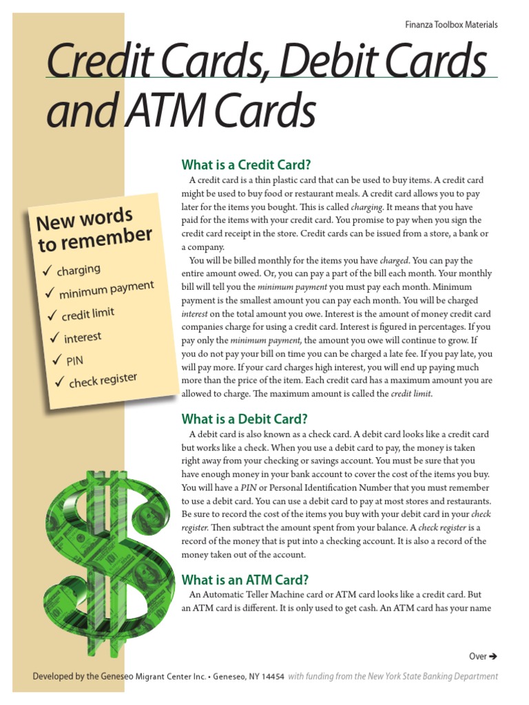 Credit Cards, Debit Cards and ATM Cards: New Words To Remember | PDF ...