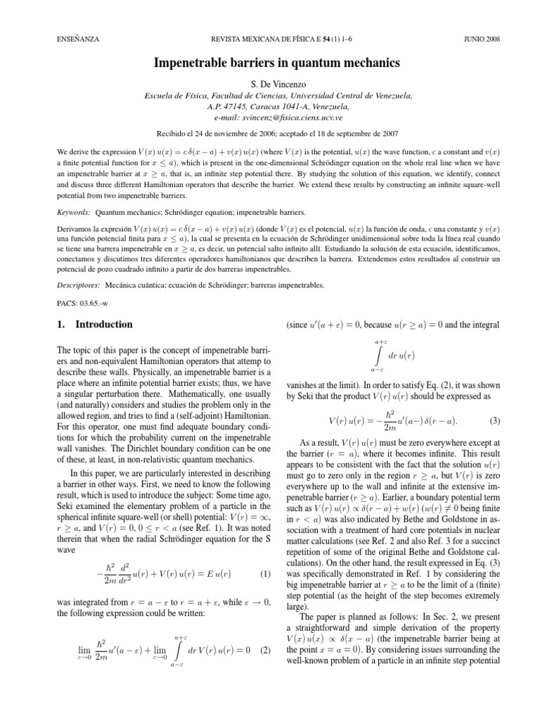 Impenetrable Barriers in Quantum Mechanics | PDF | Hamiltonian (Quantum Mechanics) | Wave Function