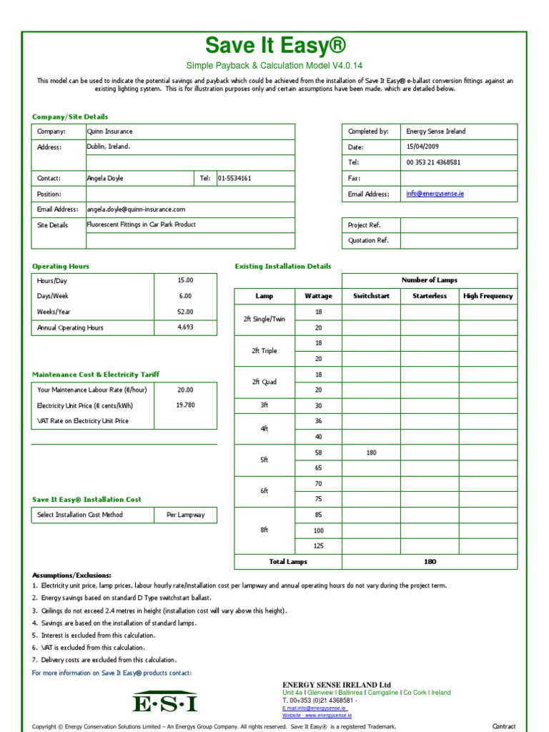 Save It Easy®: Simple Payback & Calculation Model V4.0.14 | PDF ...