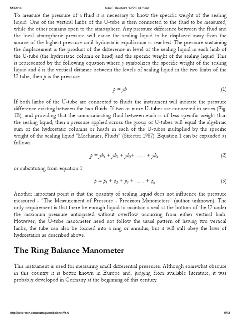 Ring Balance Manometer Pdf Pressure Measurement Pressure
