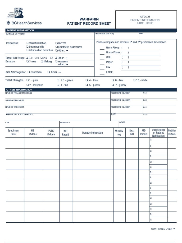 Warfarin Record | PDF | Diseases And Disorders | Blood