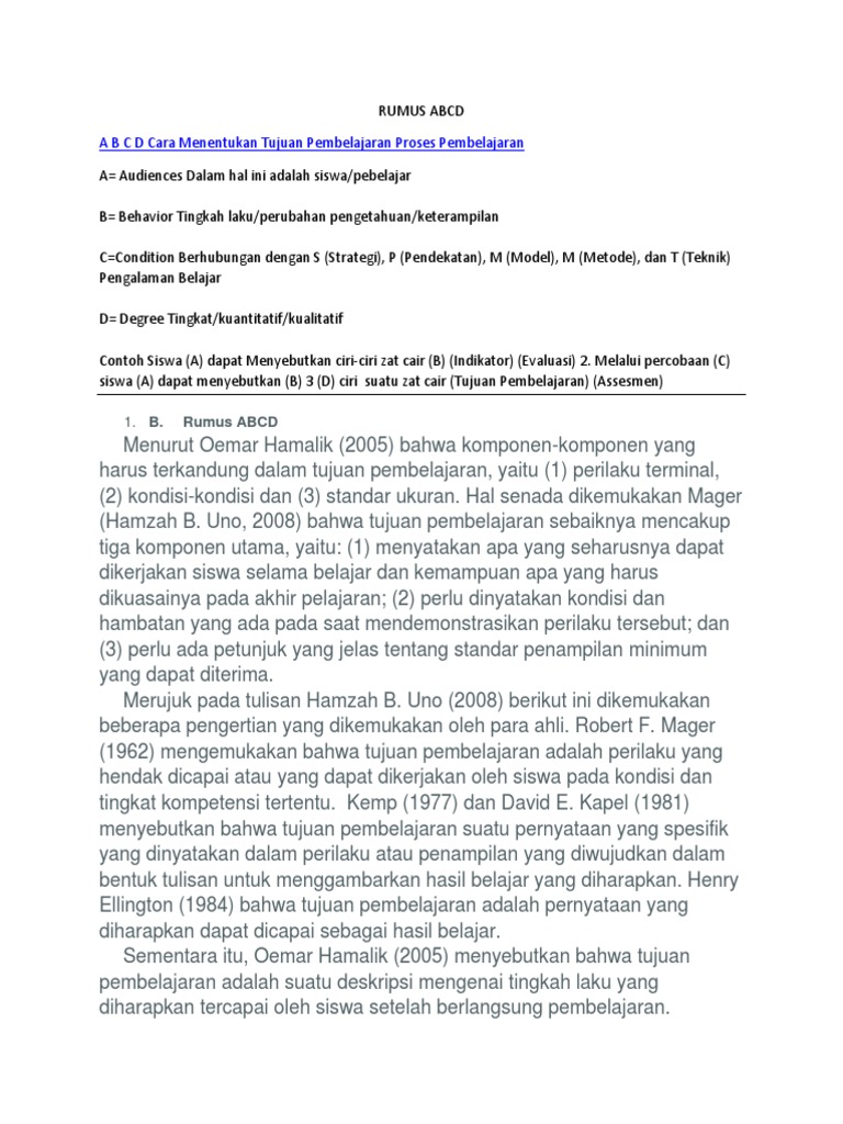 Rumus Abcd-Tujuan Pembelajaran | PDF