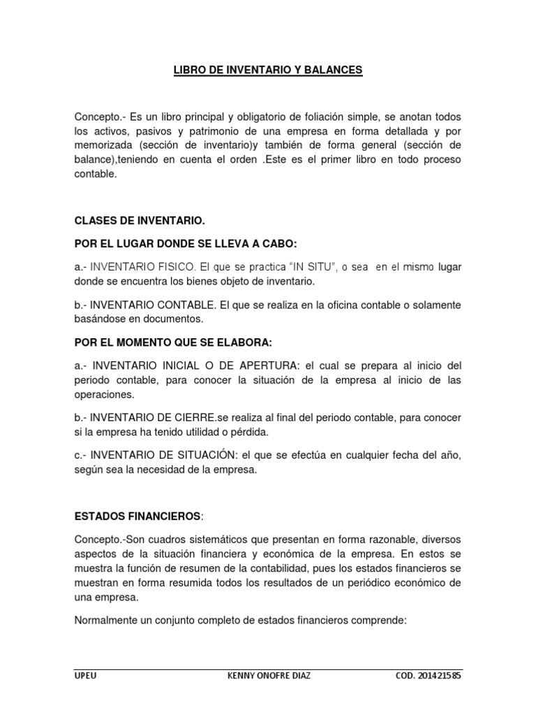 Libro de Inventario y Balances | PDF | Estado de resultados | Contabilidad