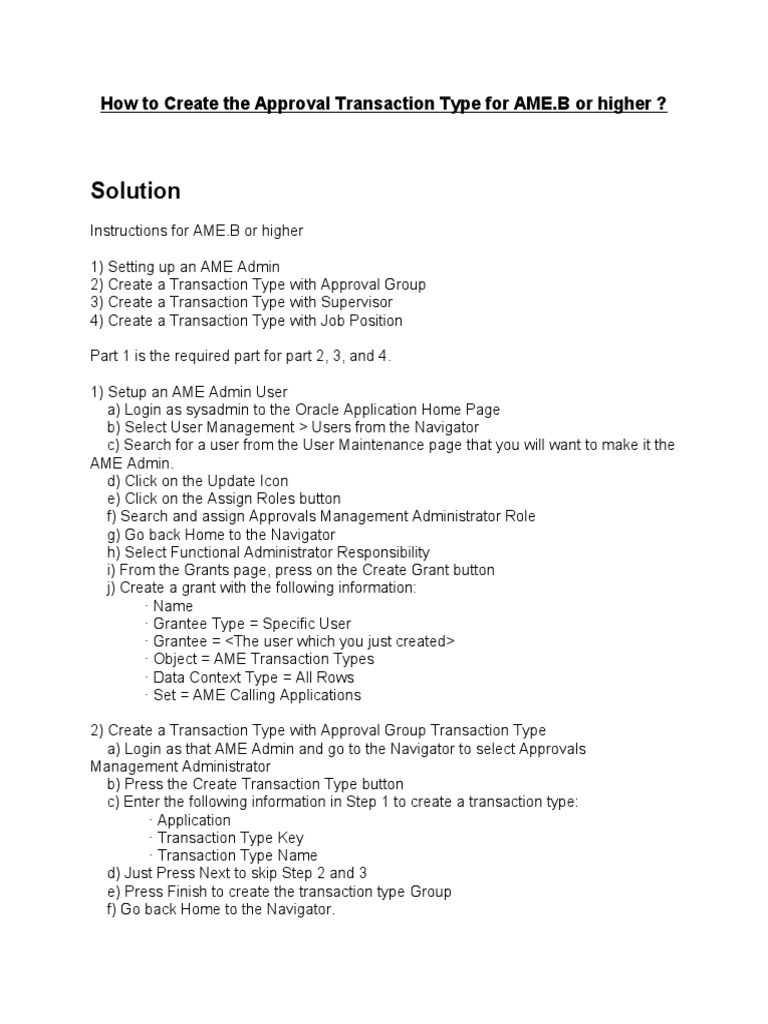 How To Create The Approval Transaction Type For AME | PDF | System ...