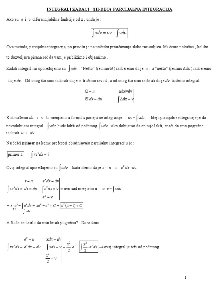 4.integrali Zadaci - III Deo (Parcijalna Integracija) | PDF