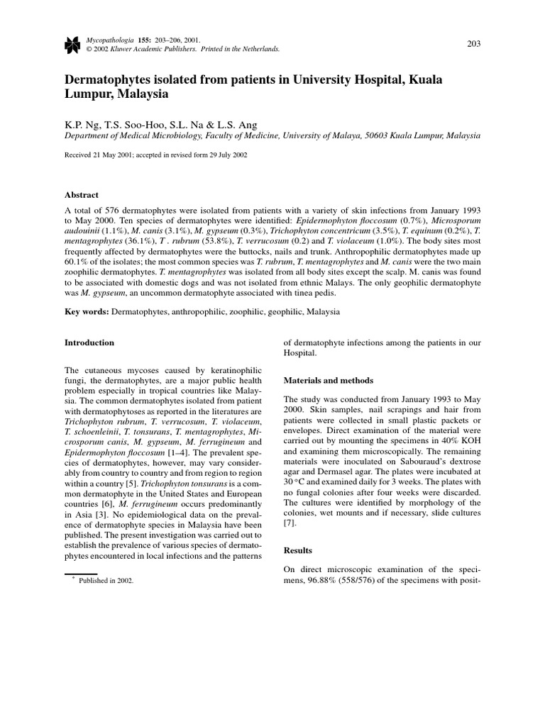 Dermatophytes Isolated From Patients in University Hospital, Kuala ...
