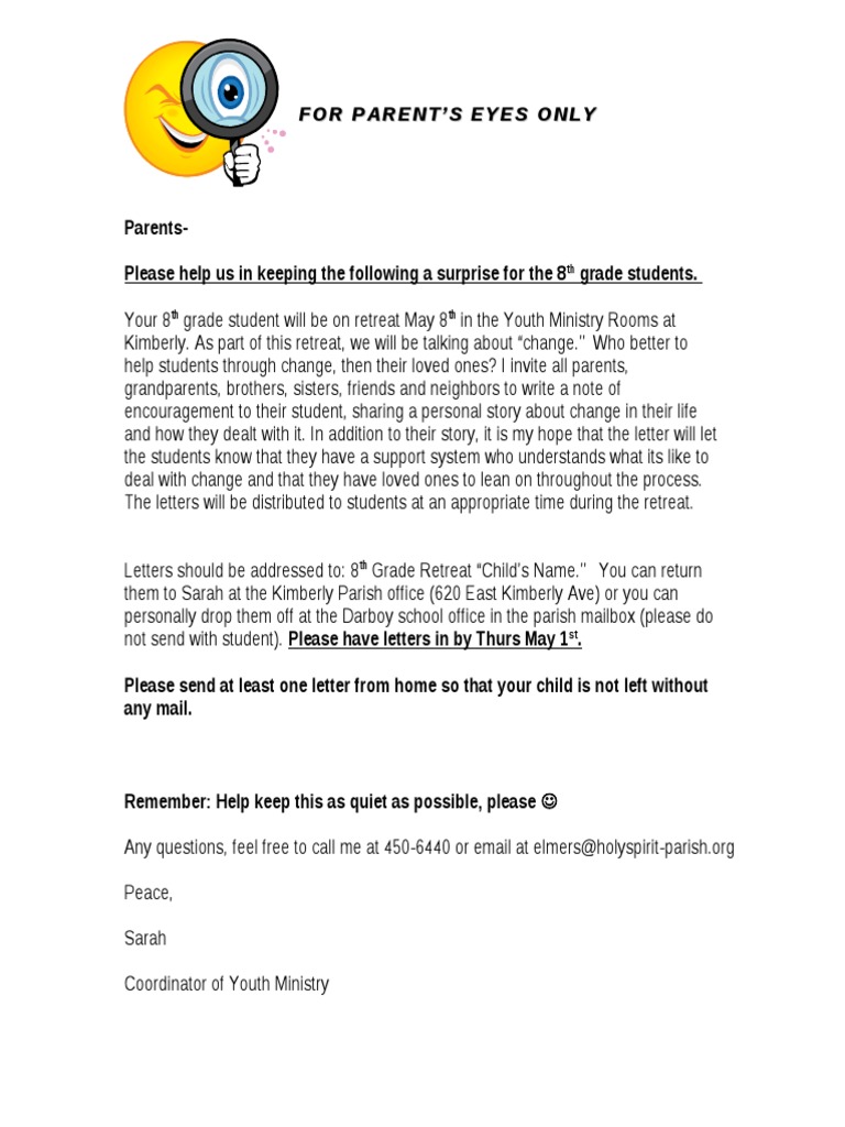 8th Grade Retreat Encouragement Letters | PDF | Wellness