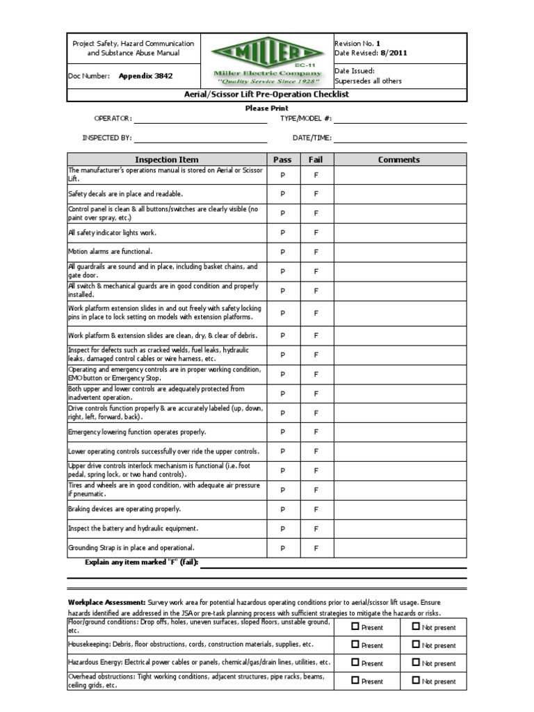 Aerial-Scissor Lift Checklist | PDF | Elevator | Mechanical Engineering
