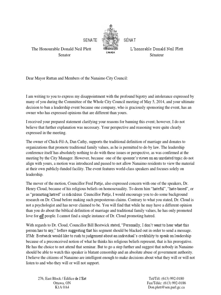 Letter To Nanaimo City Council | PDF