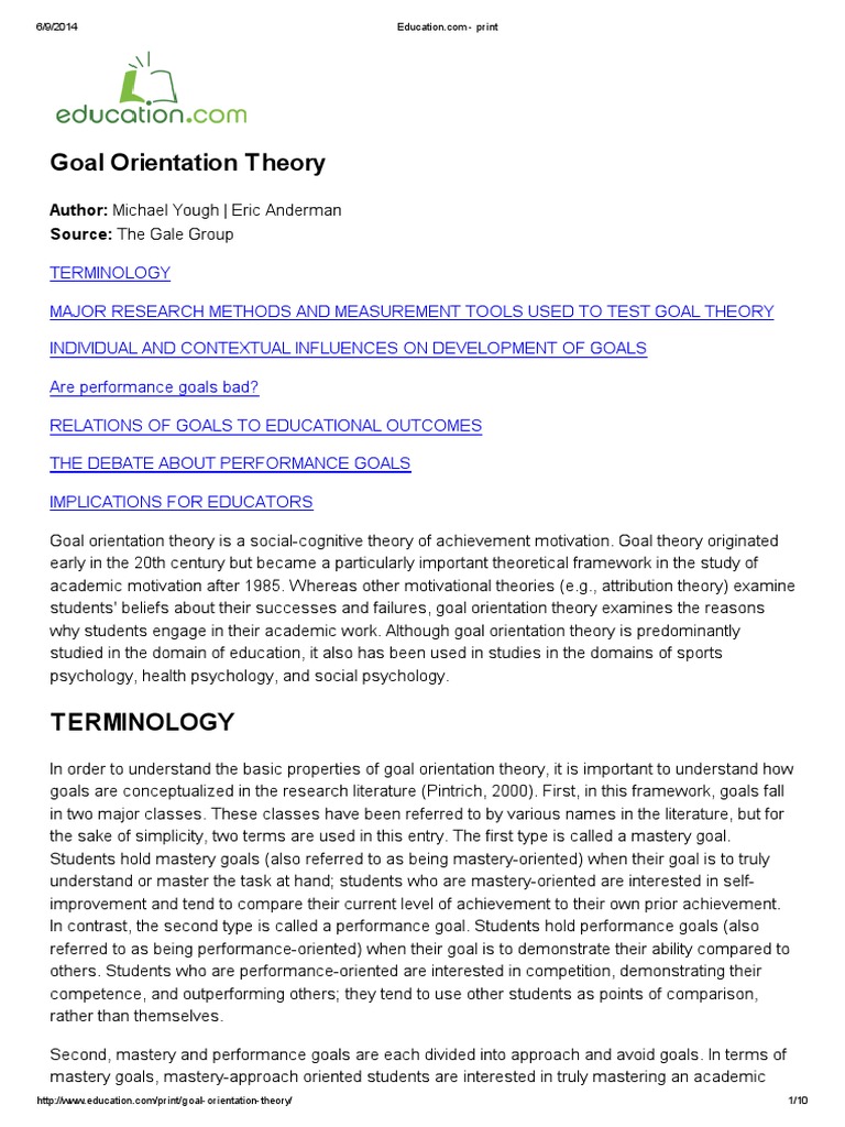 Goal Orientation Theory | PDF | Goal | Motivation